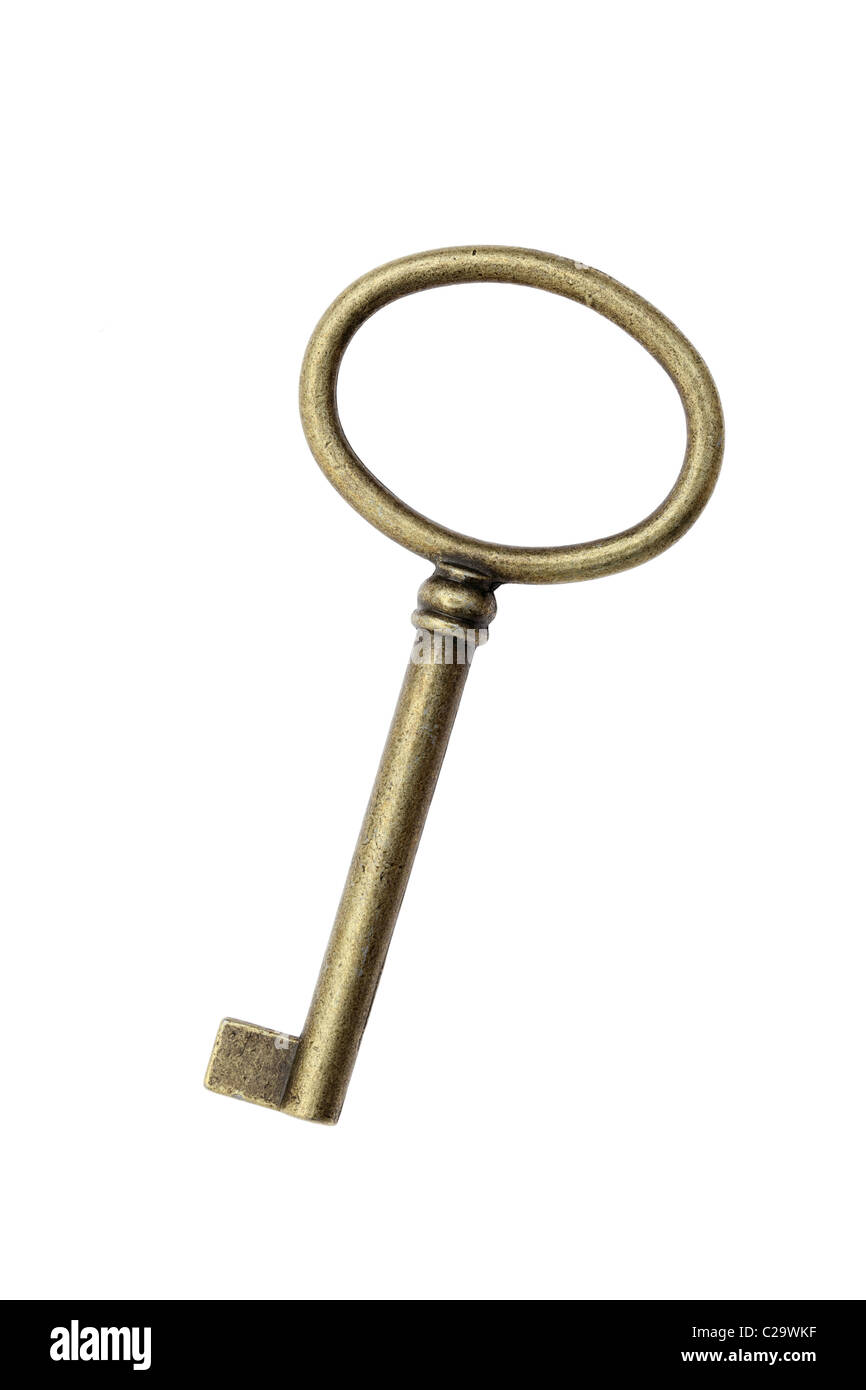 Old key isolated on white background Stock Photo - Alamy