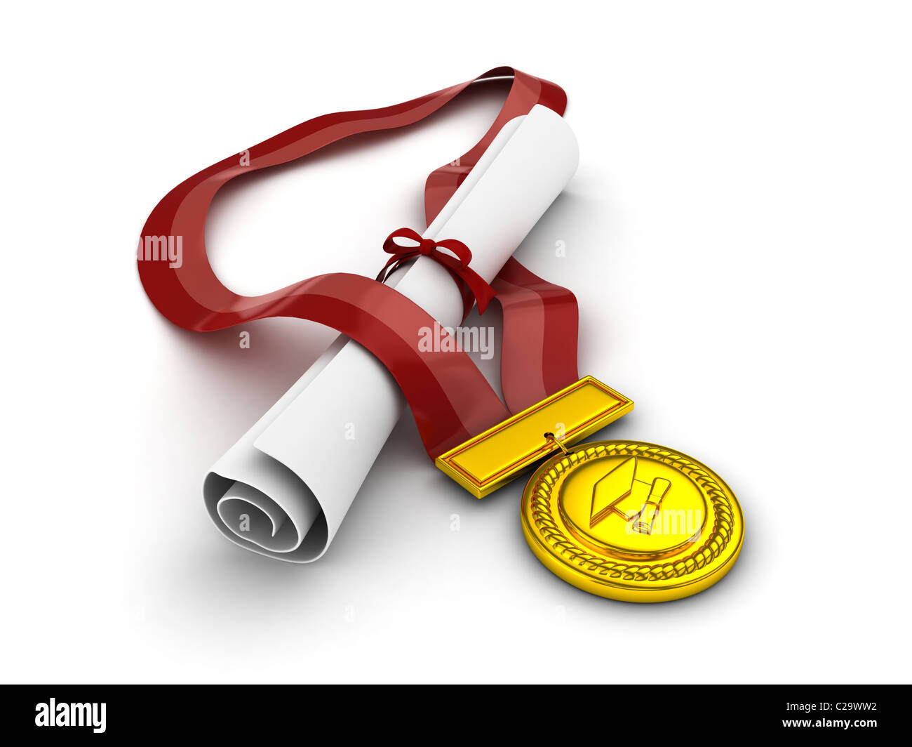 3D Illustration of a Diploma and Medal Huddled Together Stock Photo - Alamy