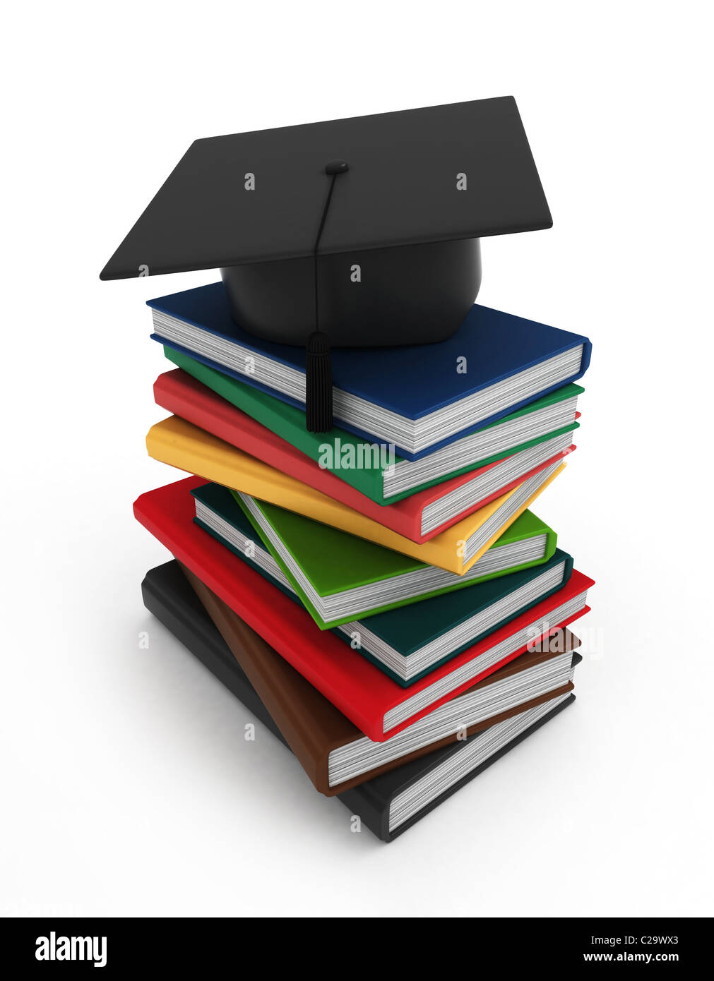 3D Illustration of Books and a Graduation Cap Stock Photo - Alamy