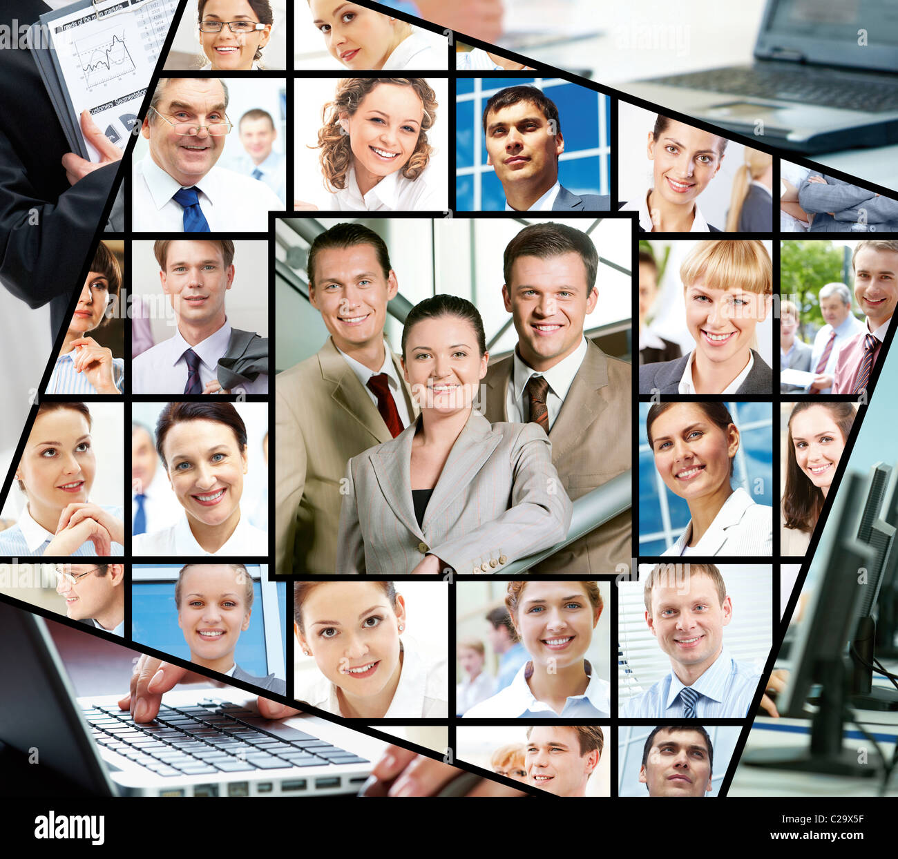 Collage of images with different businesspeople and technology Stock ...