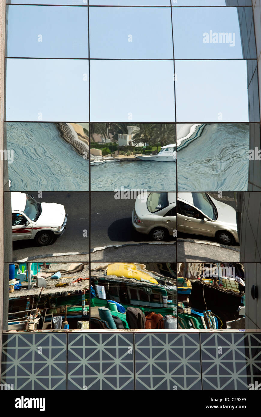 Baniyas Road and the Creek reflected in a mirror, Dubai, United Arab ...