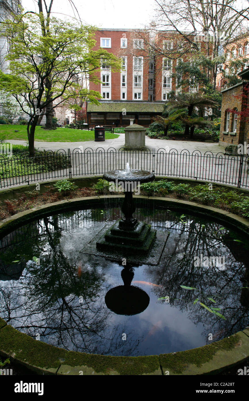 View through Postman's Park to the Watts Memorial, City of London, UK ...