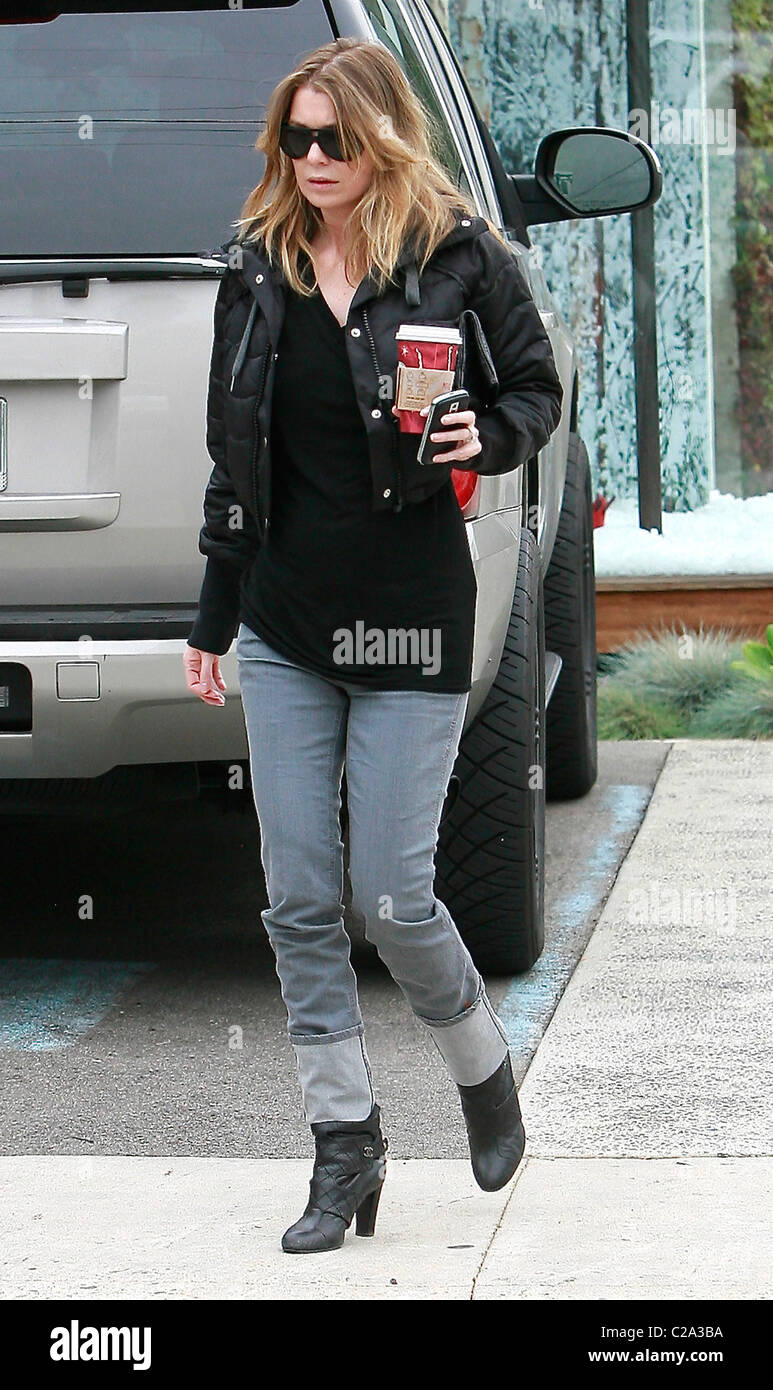 Amercian actress Ellen Pompeo carries a coffee while out christmas ...