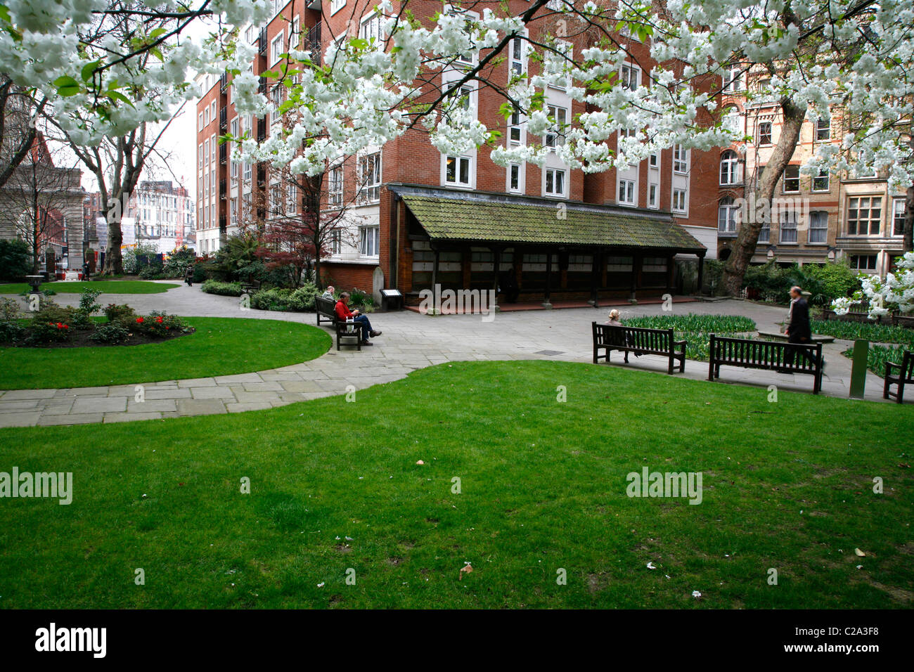 View across Postman's Park to the Watts Memorial, City of London, UK ...