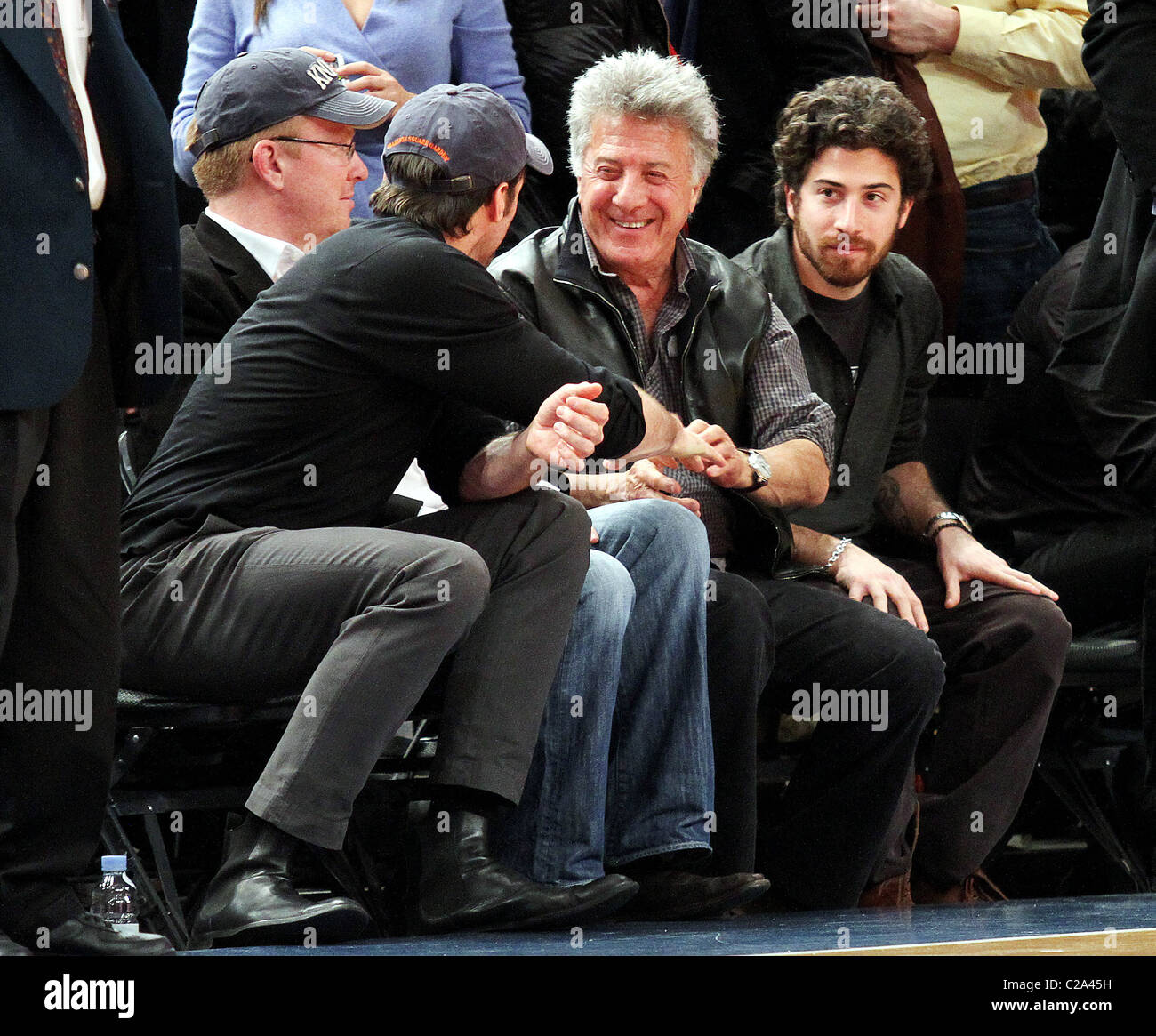 Hugh Jackman, guest, Dustin Hoffman and son Jake Hoffman at The New ...