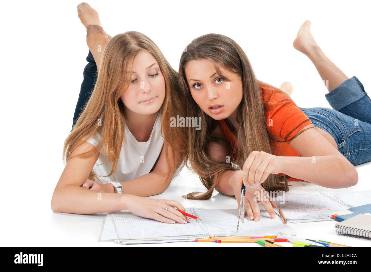 two young happy student girl Stock Photo - Alamy