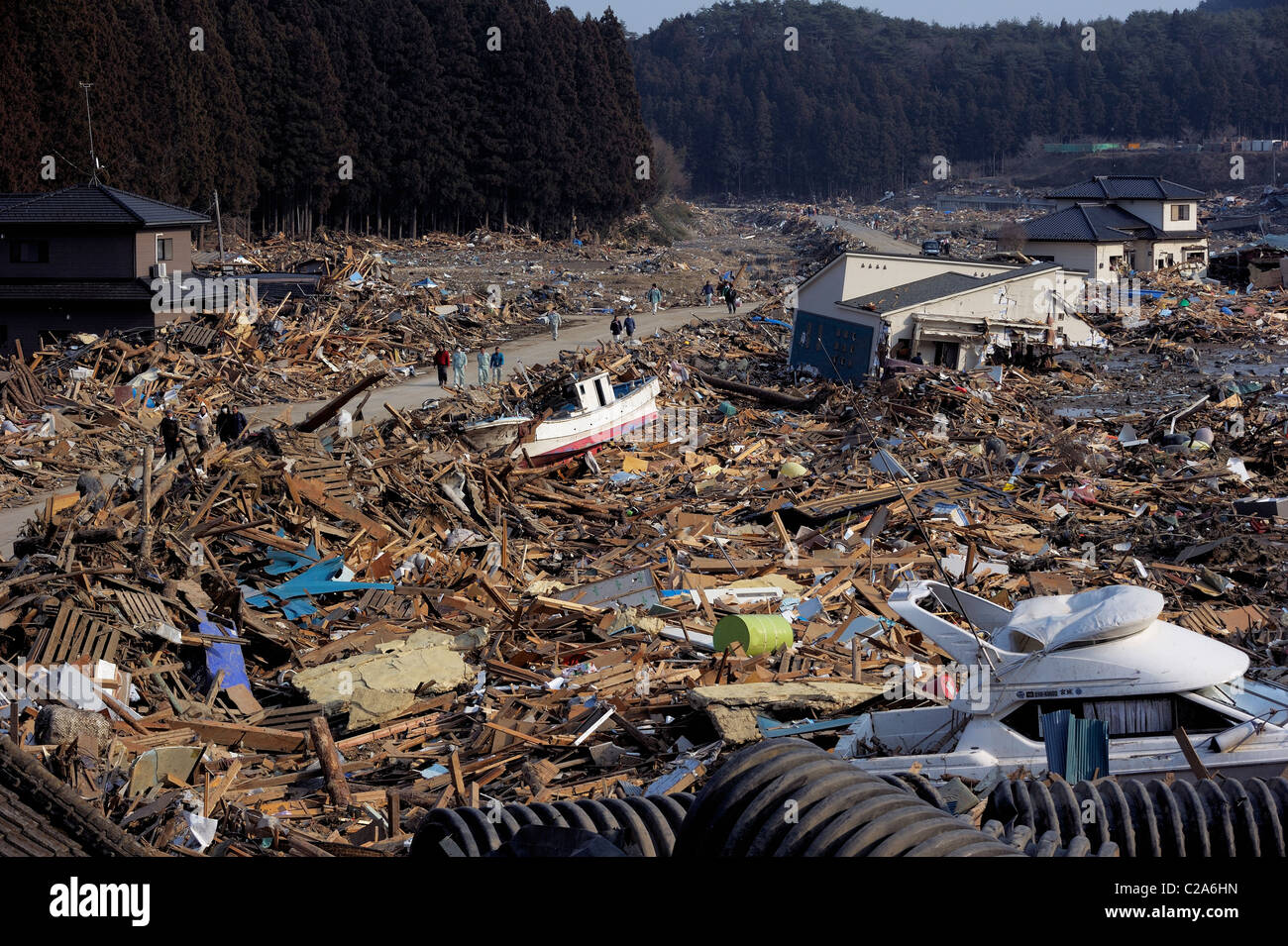 Whole town was smashed by the great earthquake and tsunami hit the ...