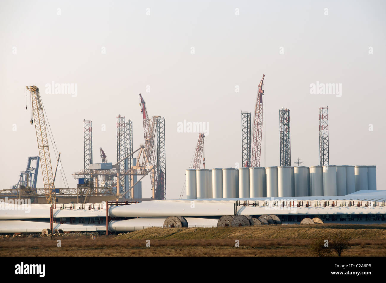 Wind turbines for London Array wind farm being stored at Harwich ...