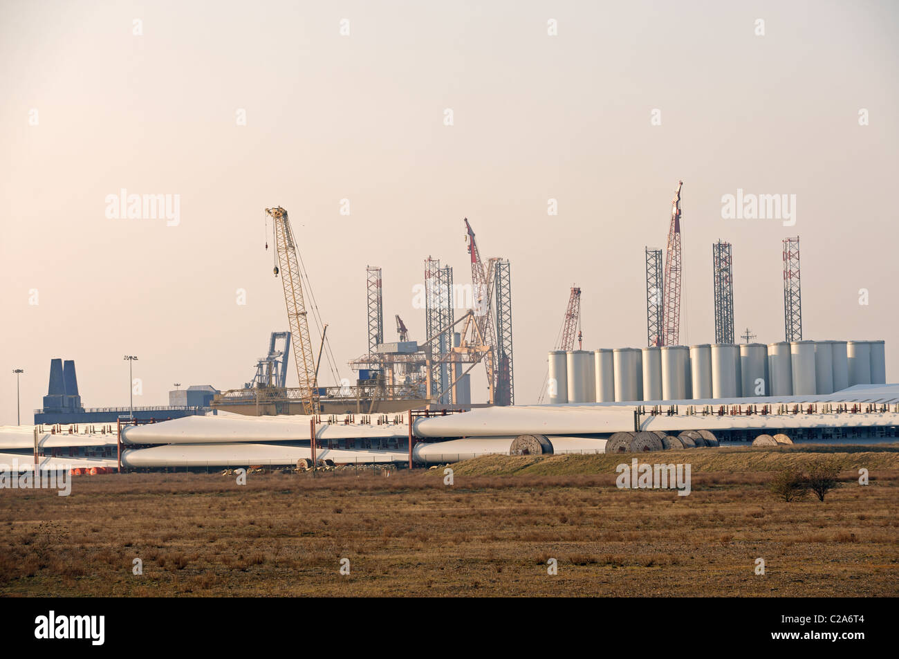 Wind turbines for London Array wind farm being stored at Harwich ...