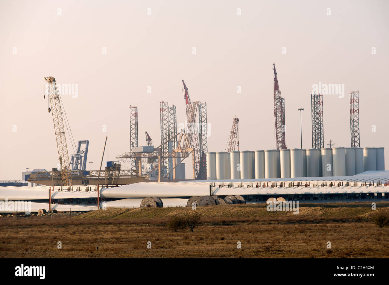 Wind turbines for London Array wind farm being stored at Harwich ...