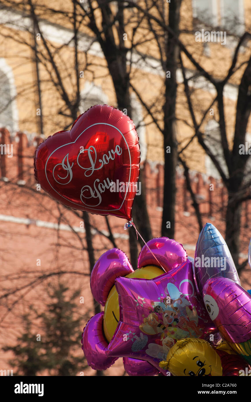 Colorfull balloons on the Moscow Kremlin wall background Stock Photo ...