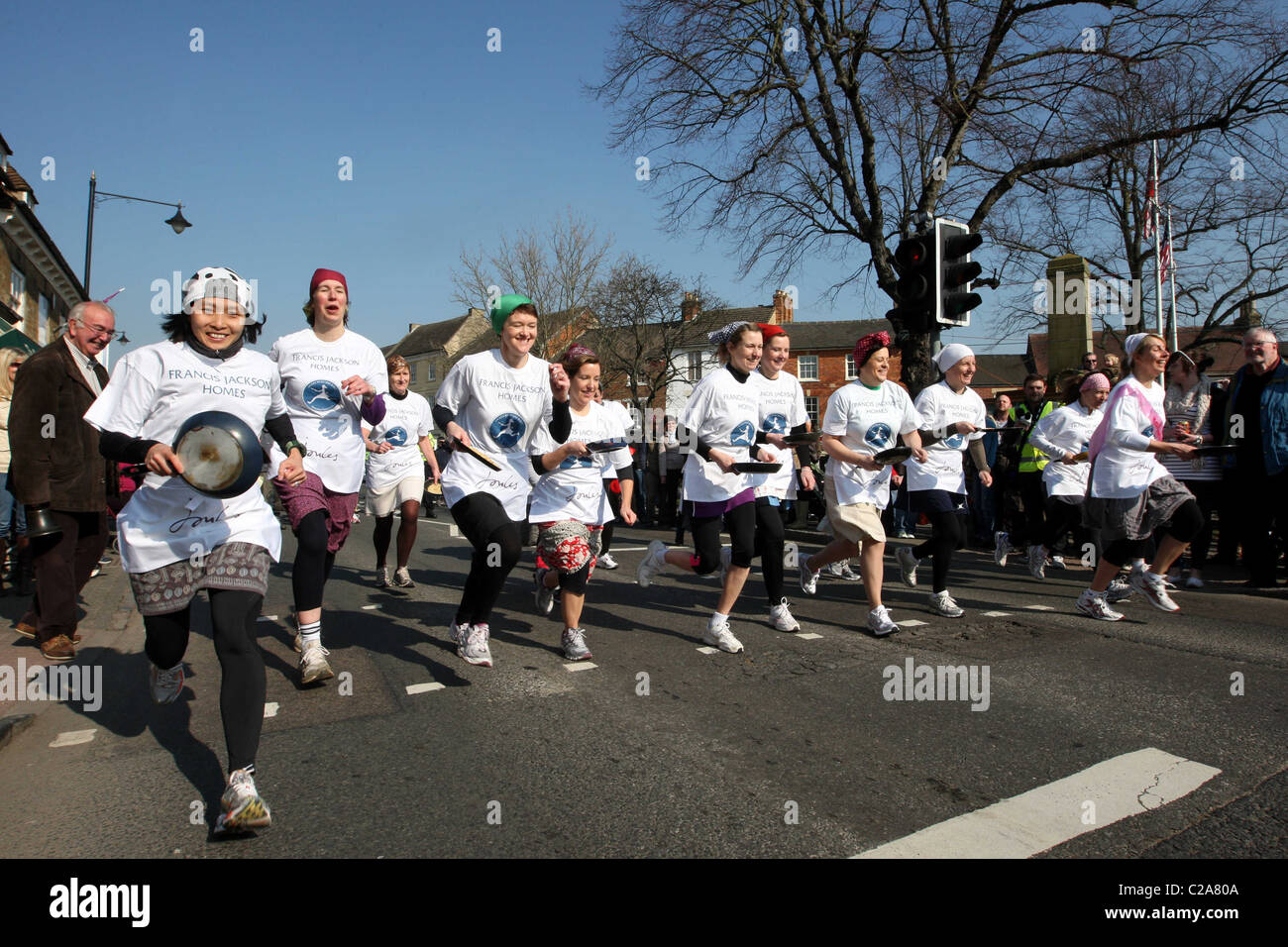 THE WORLDS OLDEST PANCAKE RACE IN OLNEY BUCKS Stock Photo - Alamy