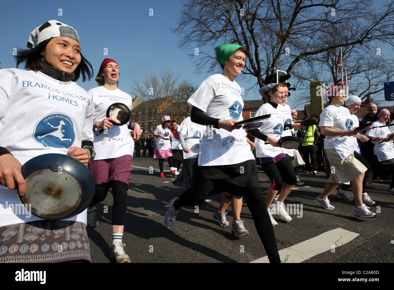THE WORLDS OLDEST PANCAKE RACE IN OLNEY BUCKS Stock Photo - Alamy