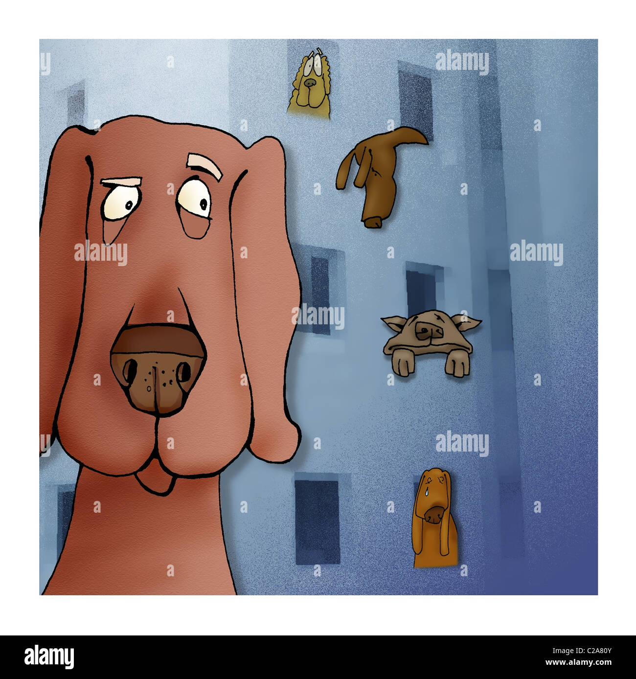 cartoon illustration of dog in the big city Stock Photo - Alamy