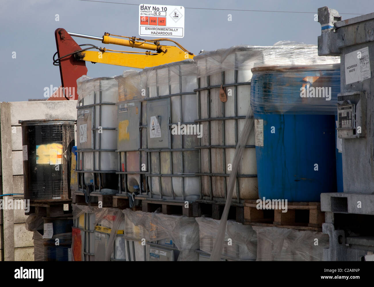Hazardous waste store on industrial treatment plant, England Stock ...