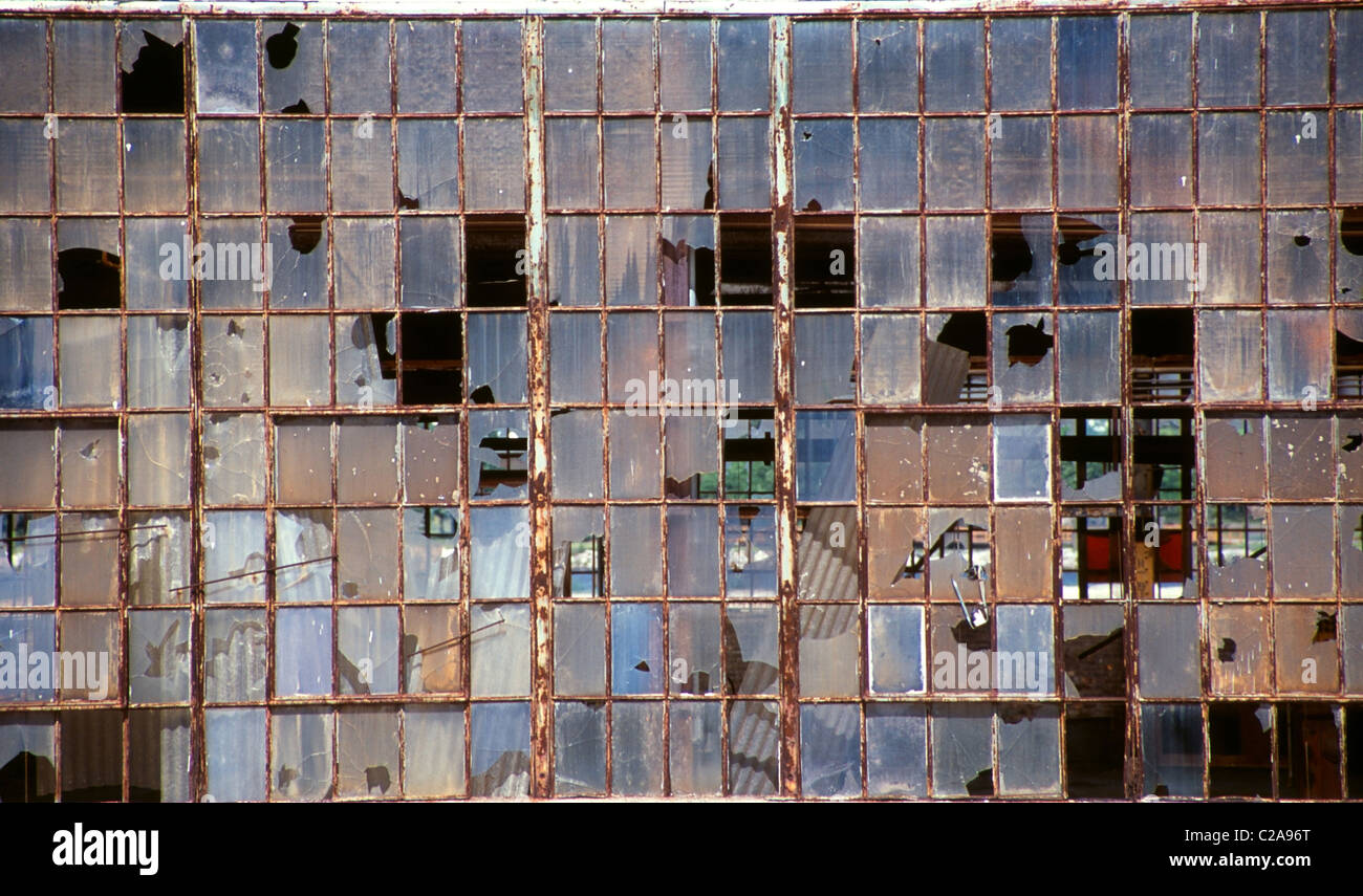 Windows of derelict crane factory in Bay City Michigan USA Stock Photo ...