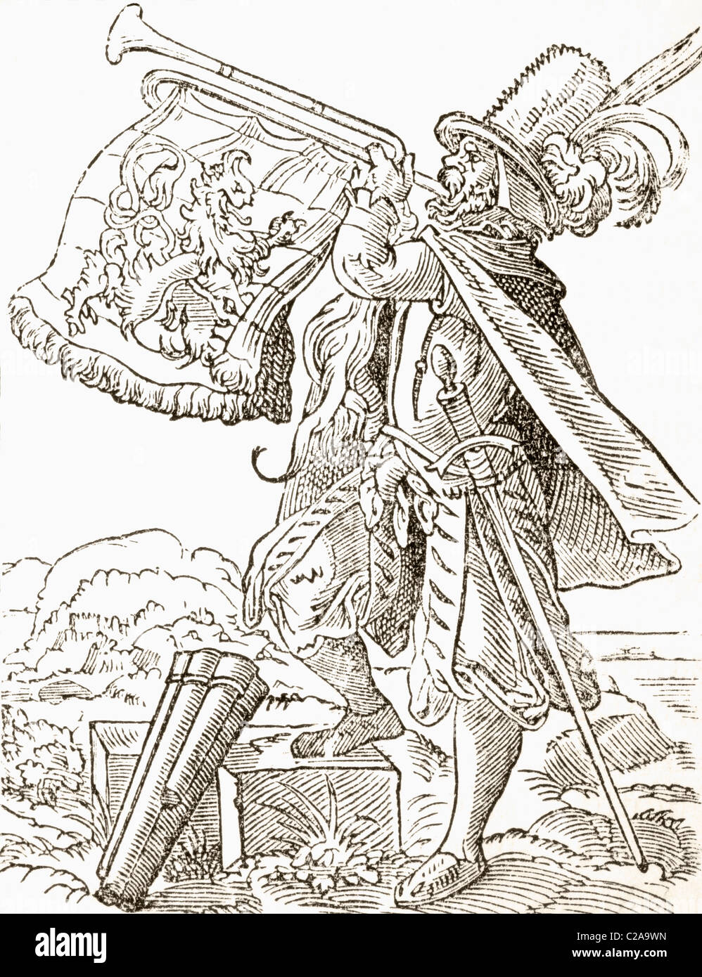 16th century German musician playing military trumpet Stock Photo - Alamy
