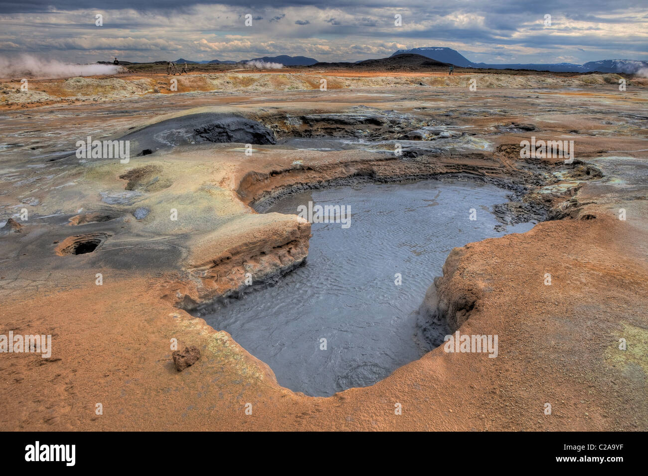 Boiling mud pot in geothermal field Leirhnjukur in the Krafla Volcanic ...