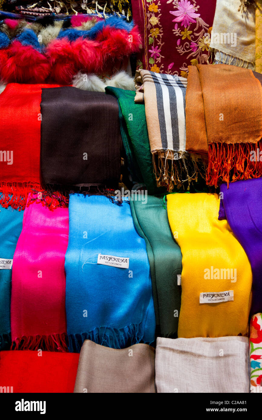 Textile articles for sale at the Muttrah souq market in Muscat, Oman ...