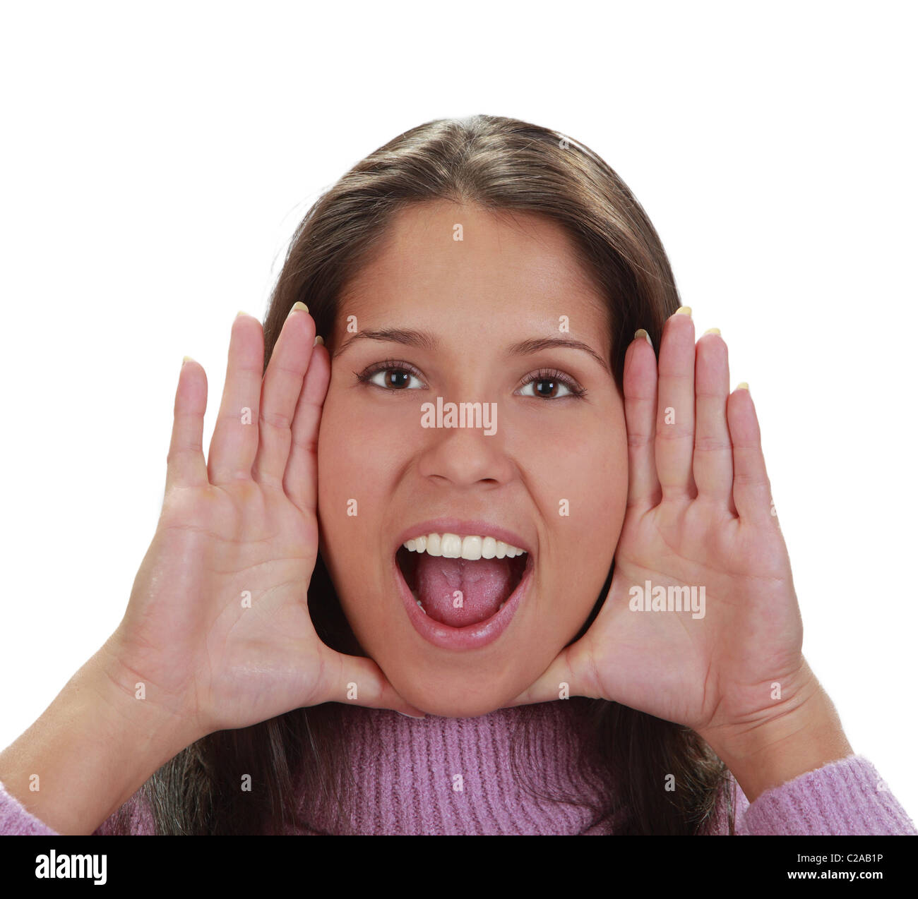 Young woman frame her face with palms Stock Photo - Alamy Young woman frame her face with palms Stock Photo - Alamy
