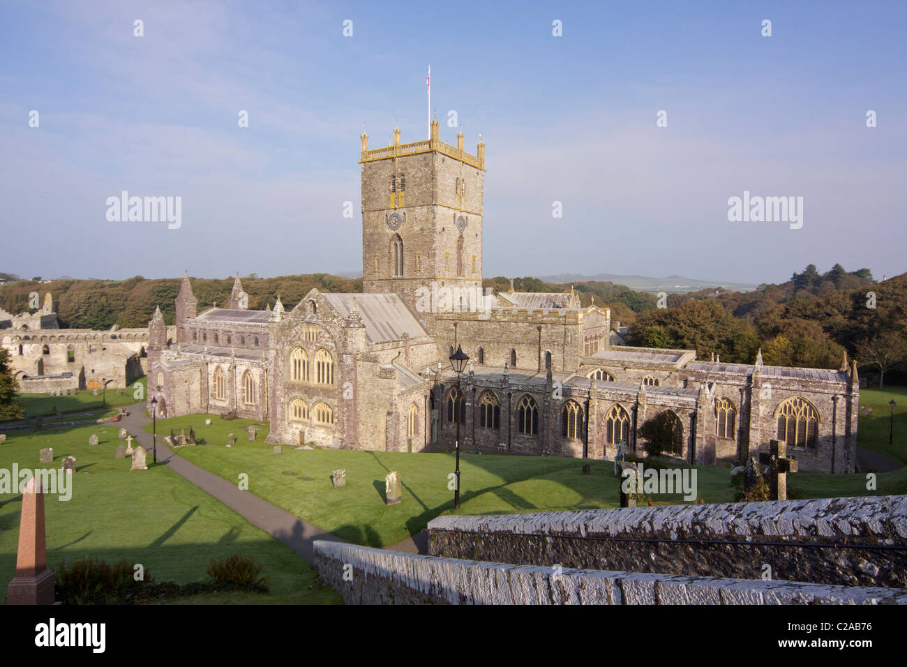 The stone built cathedral of St Davids (Welsh - Eglwys Gadeiriol ...