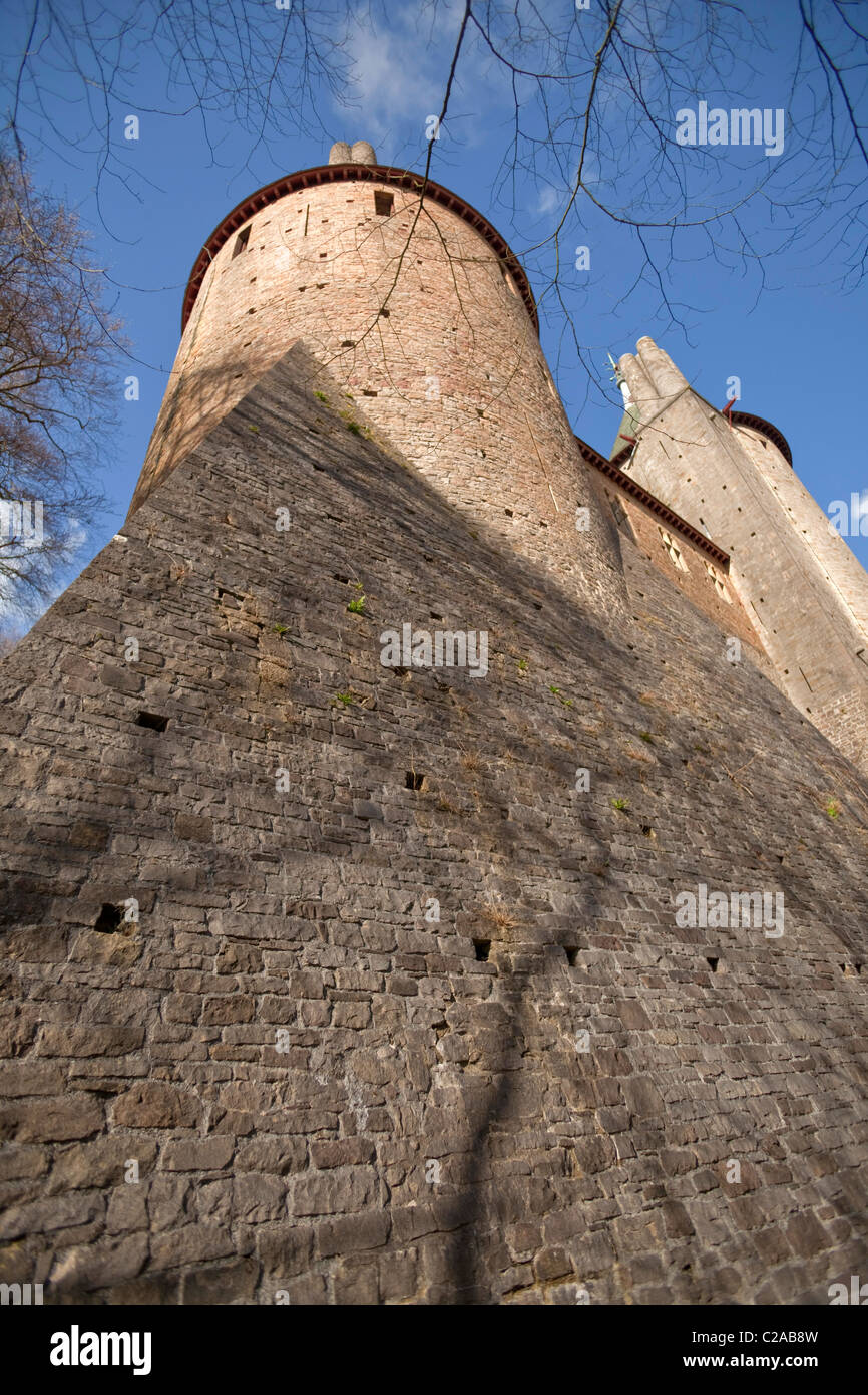 Exterior view of a buttressed tower Medieval Castle, Castell Coch ...