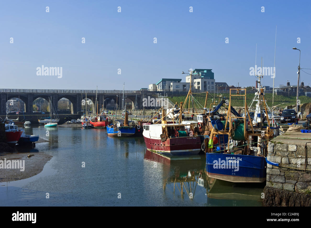 The entrance to the harbour at Balbriggan, county Dublin, Ireland with ...