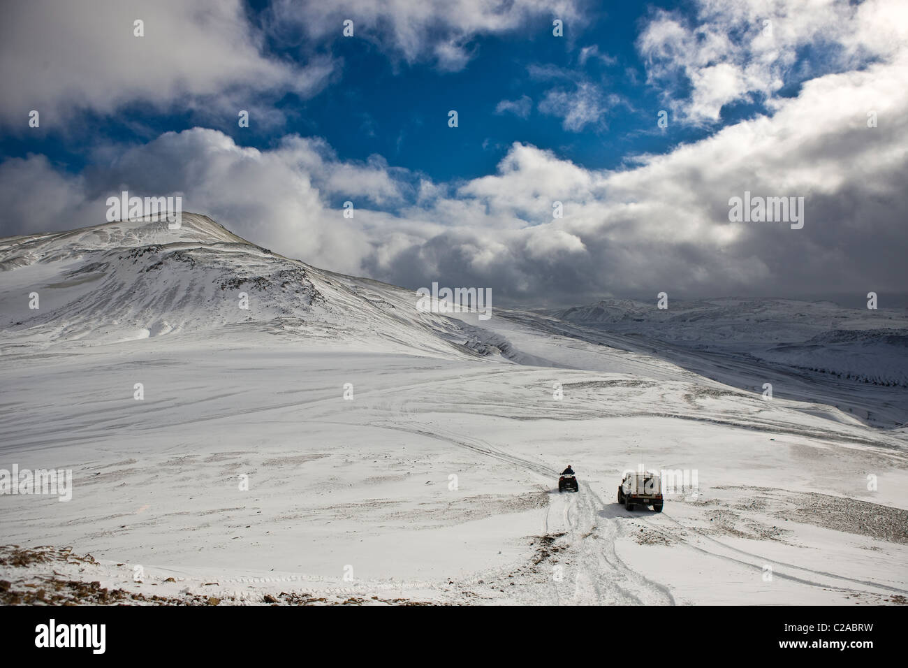 A Jeep and an ATV off-roading in the Central Highlands of Iceland Stock ...