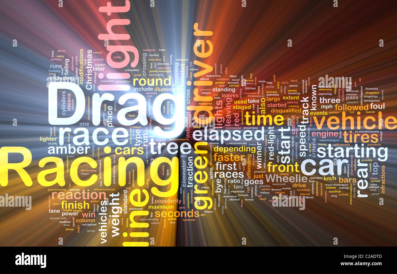 Concept diagram wordcloud illustration of drag racing race glowing ...