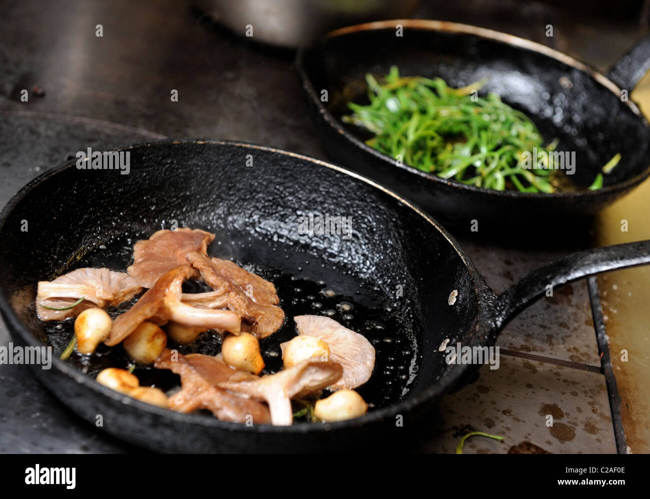 Cooking ocally foraged ingredients including Rock Samphire (rear) and ...
