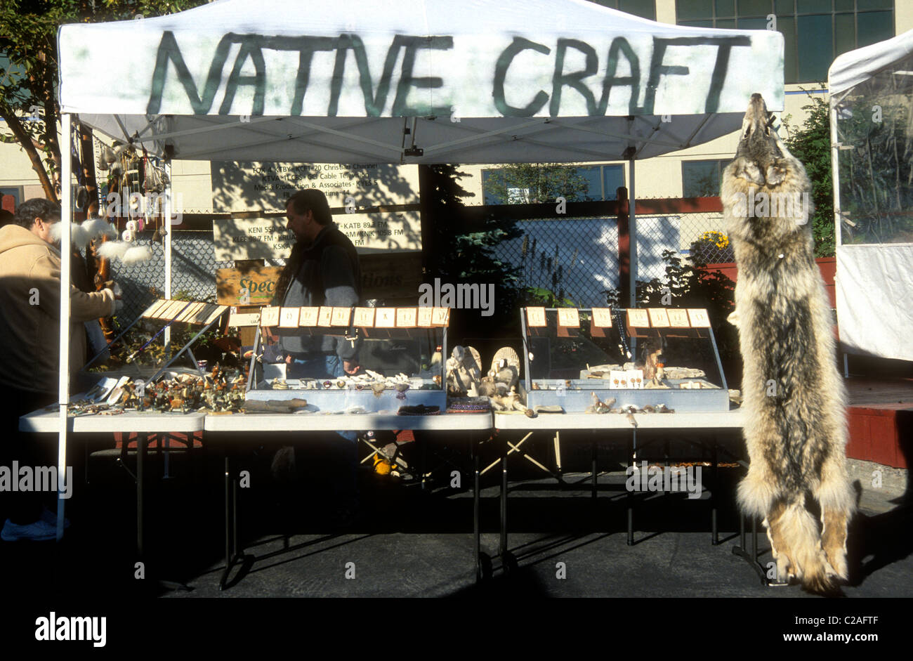 A stall advertising Native Crafts for sale at a market in Anchorage ...