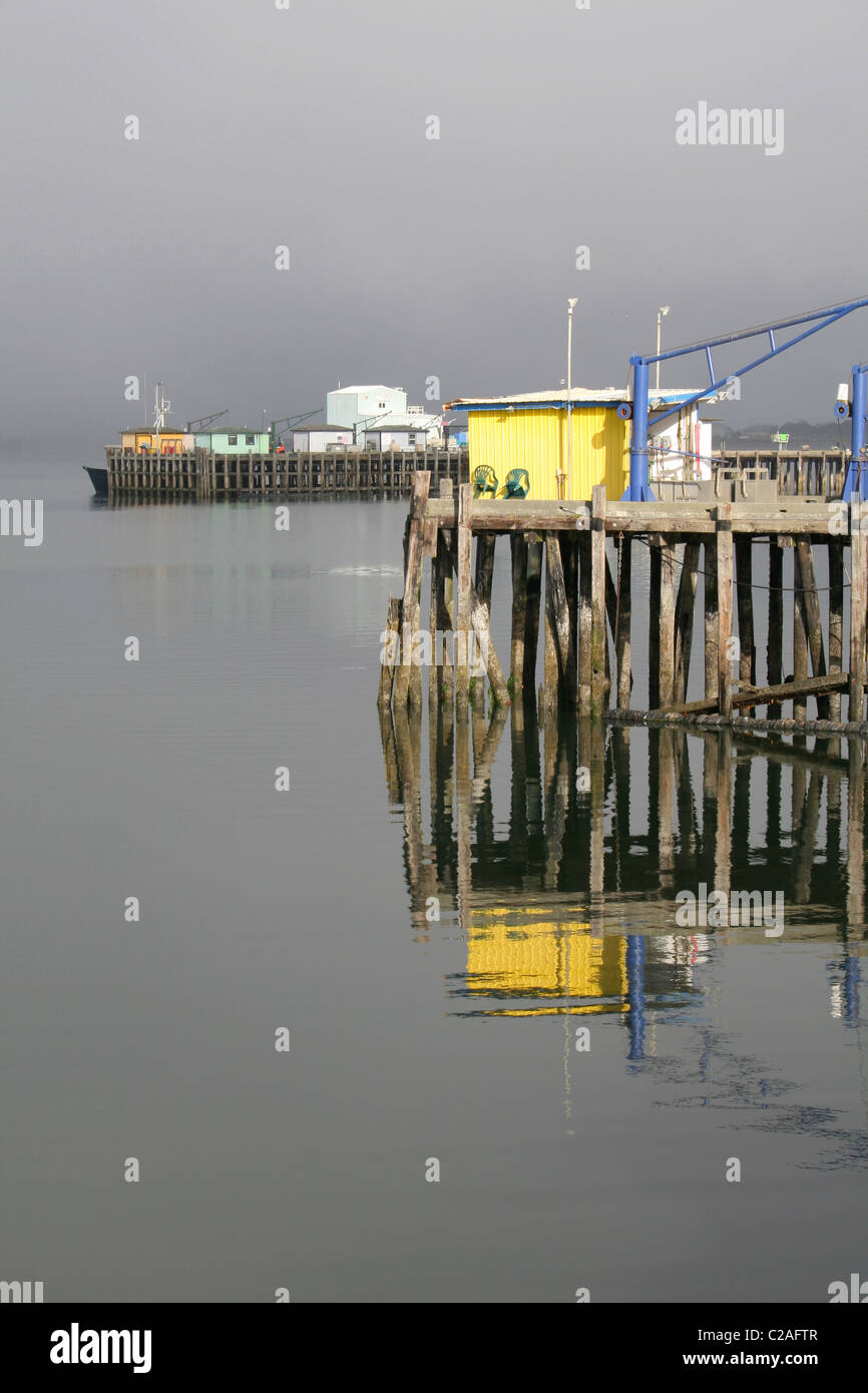 Colorful dock buildings in harbor Crescent City California Stock Photo ...