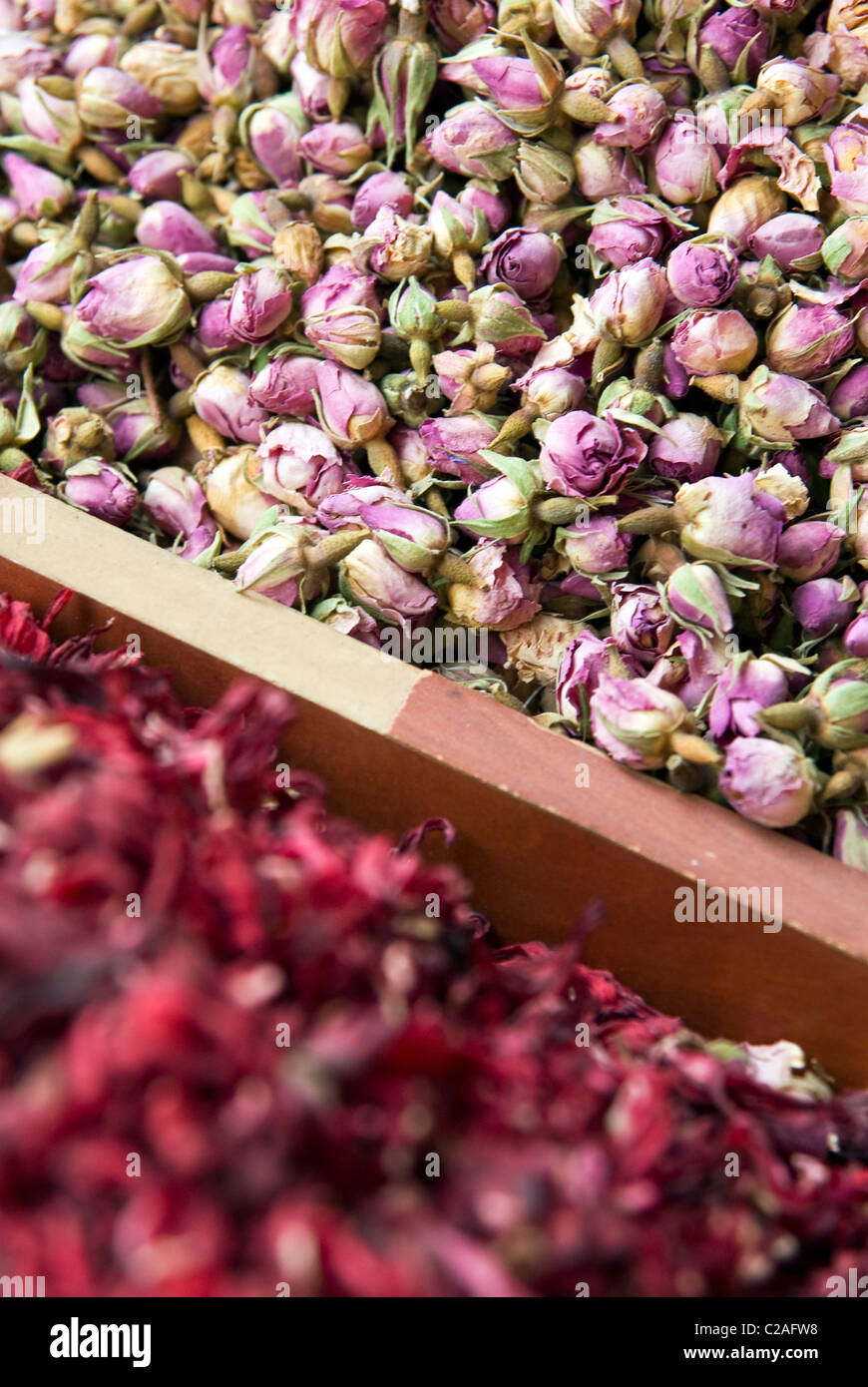 Karkade (Dried hibiscus) and dryed roses, Spice Market, Dubai, United ...