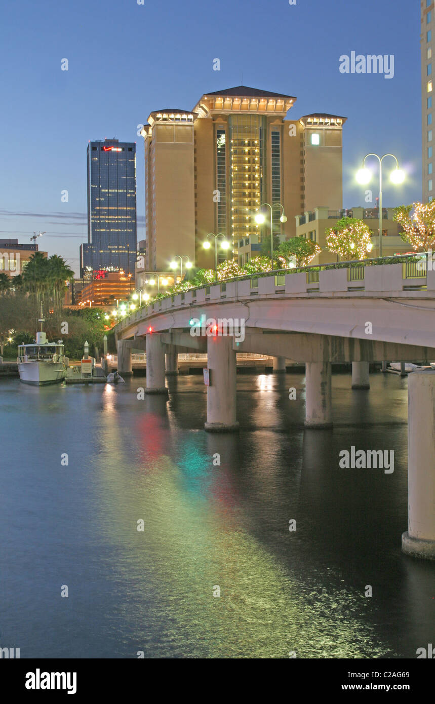 Evening lighting Harbor Island bridge on Garrison Channel downtown 2008 ...