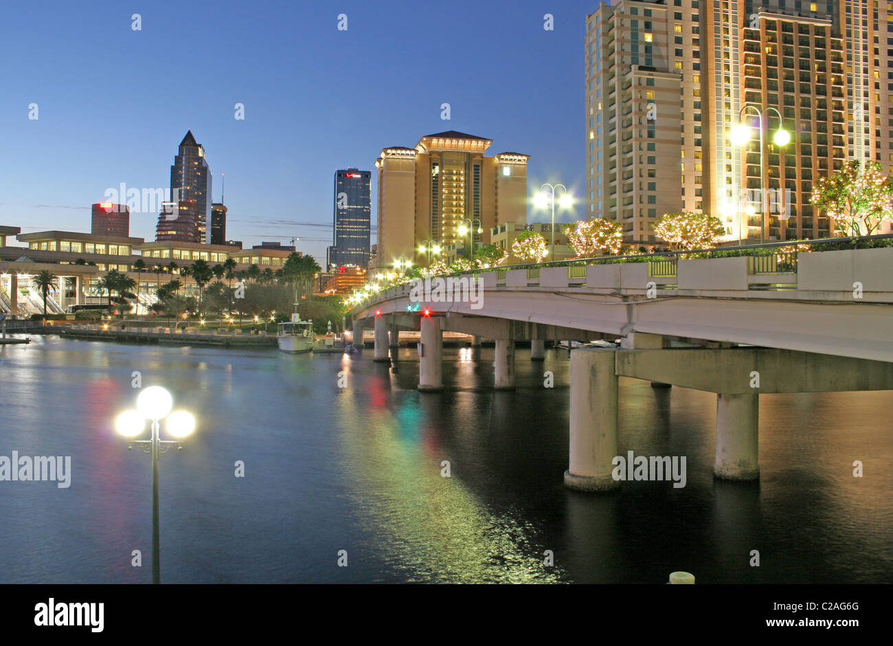 Evening lighting Harbor Island bridge on Garrison Channel downtown 2008 ...