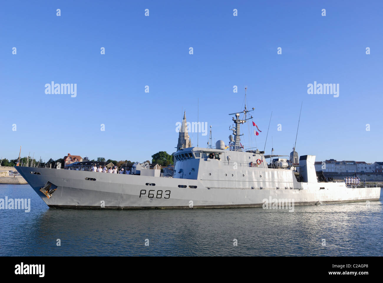 French Naval L'Audacieuse class patrol ship P683 La Boudeuse leaving ...