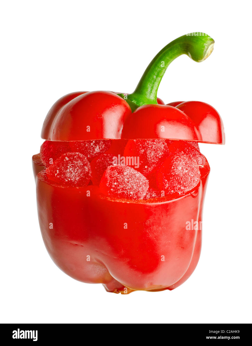 a pepper fruit filled with red jelly candy Stock Photo - Alamy