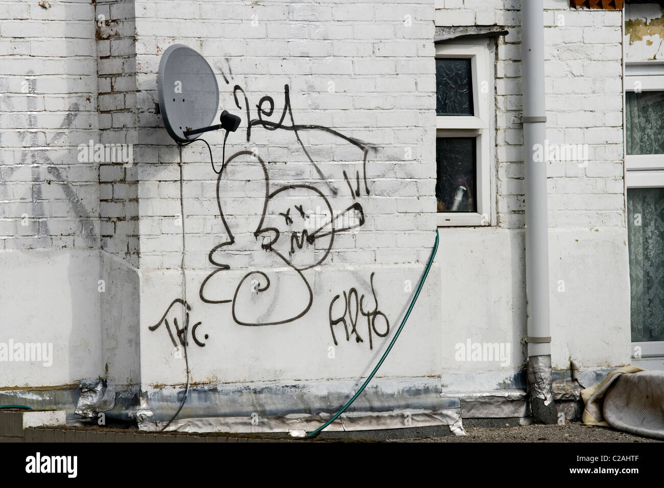 Graffiti on a white wall. Drug culture. Reading Berkshire England UK ...
