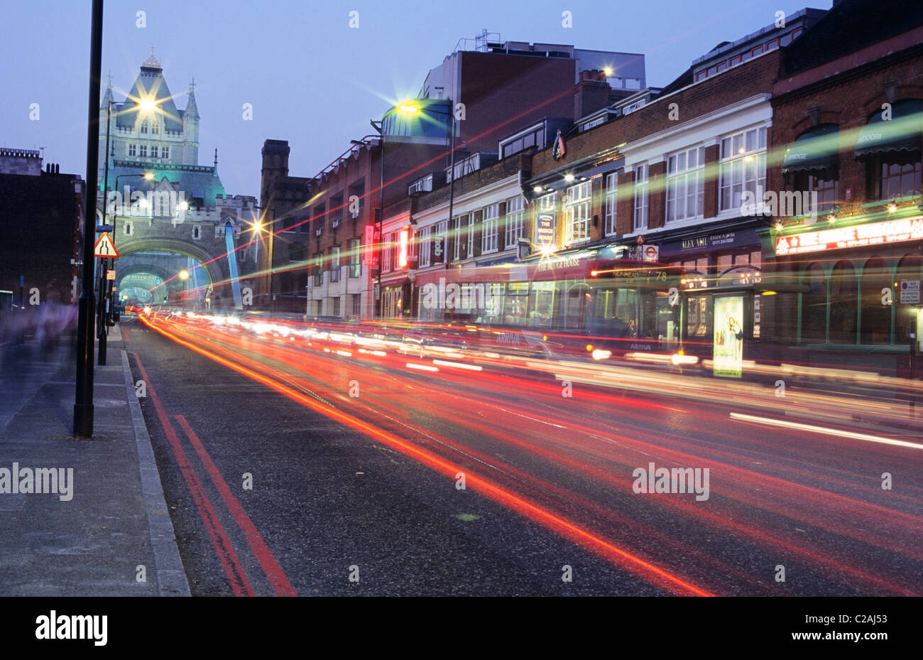 Tower Bridge Road and Tower Bridge in London at dusk Stock Photo - Alamy