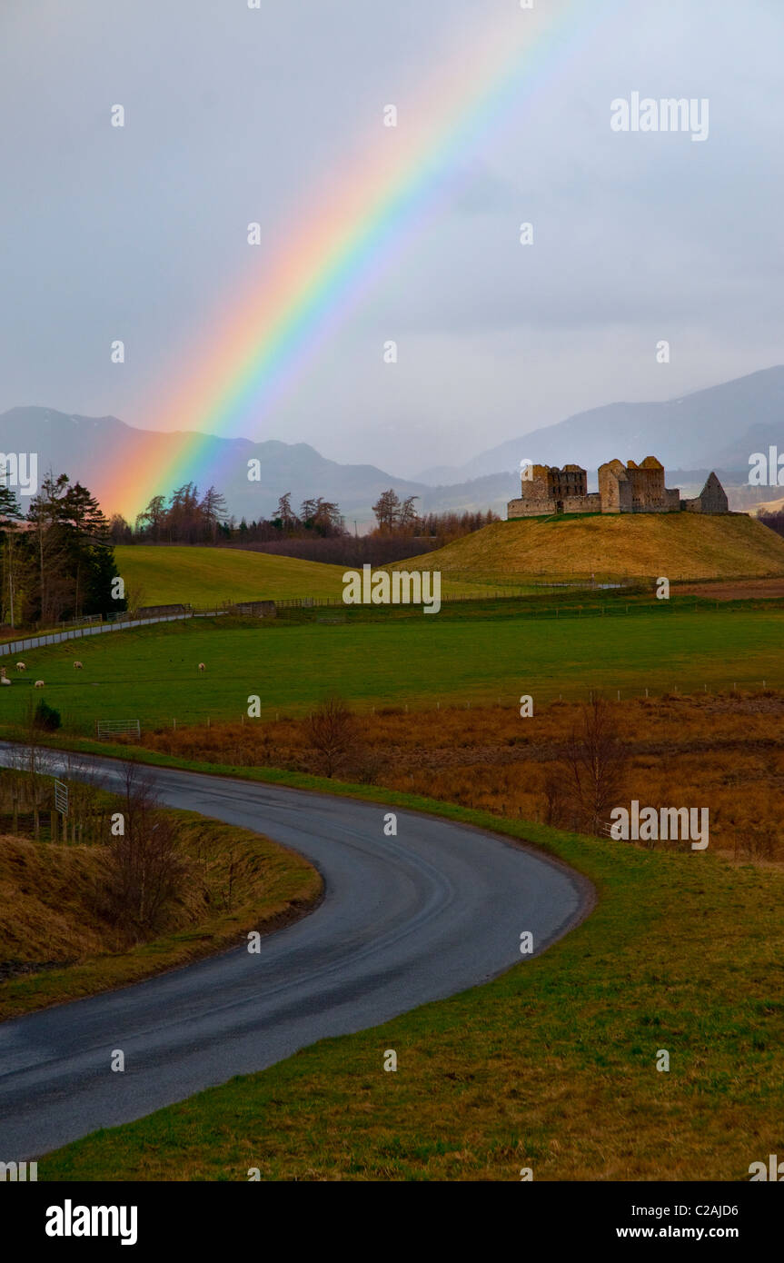 Ruthven Barracks and rainbow, Insh Marshes, Speyside, Grampians ...