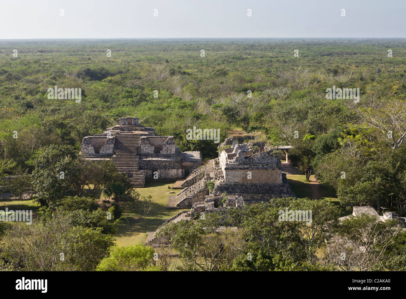 The Oval Palace and Twin Pyramids at the Maya ruins of Ek Balam from ...