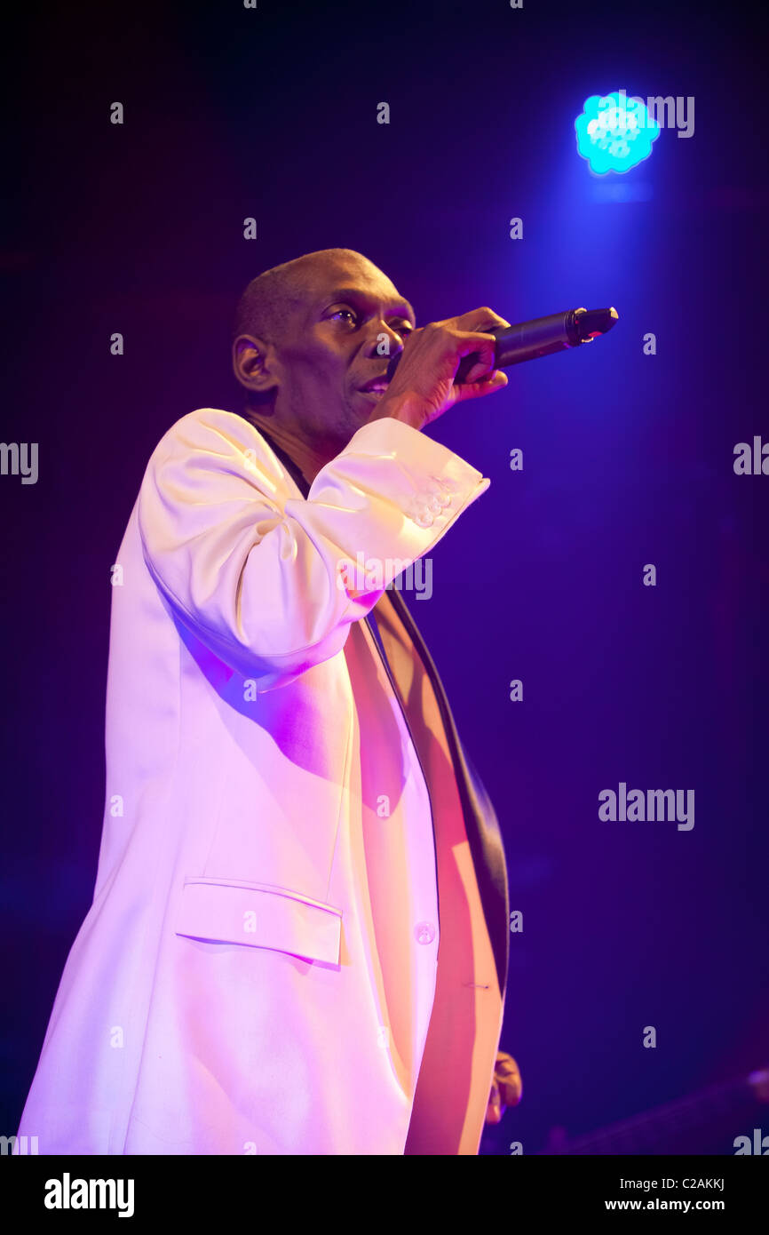 Close up of Maxi Jazz Faithless singer at Brixton Academy 7 April 2011 ...