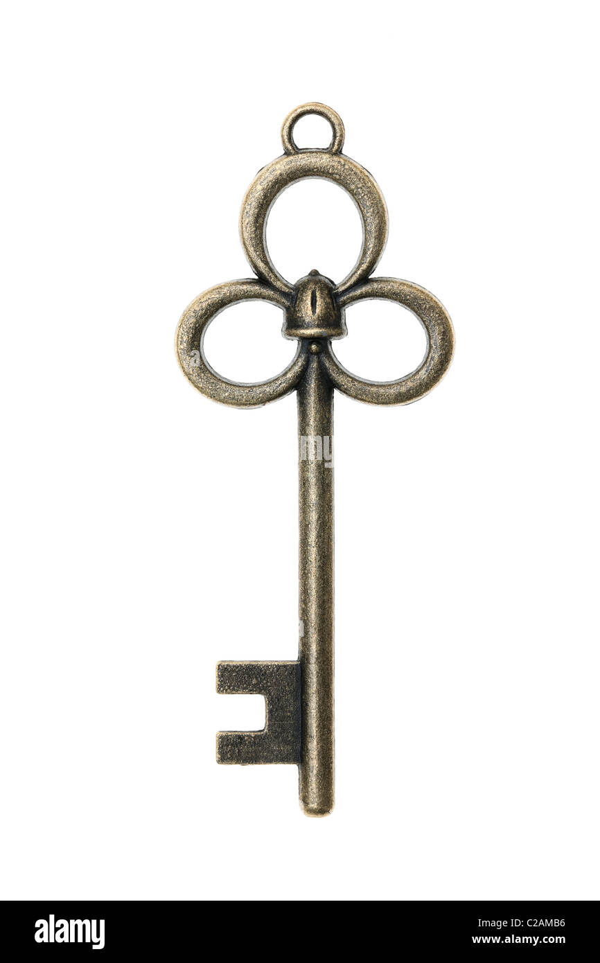 Old key isolated on white background Stock Photo - Alamy