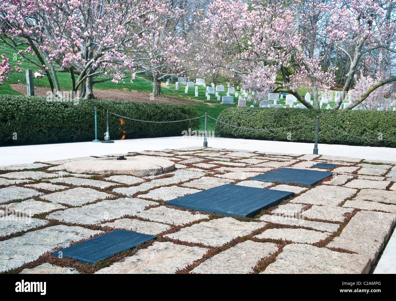 Gravesite of John F Kennedy and Jacqueline Kennedy Onassis in Arlington ...