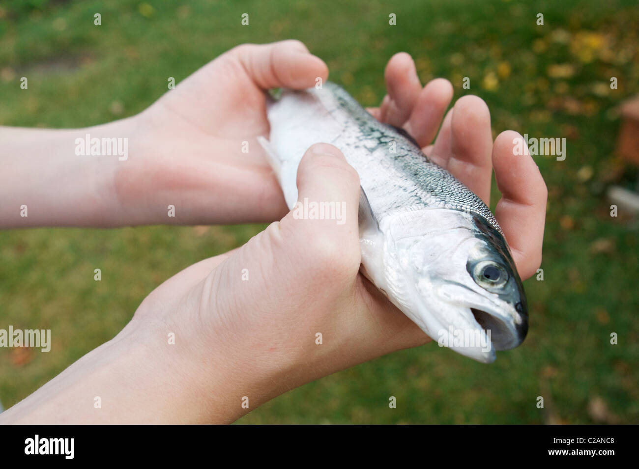 First Catch - A Teenager Shows Off His First Fish Stock Photo - Alamy