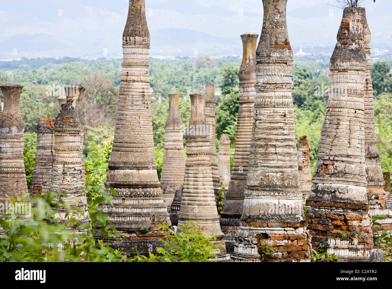Ancient stupas complex of Shwe Inn Thein, Inle Lake, Myanmar Stock ...