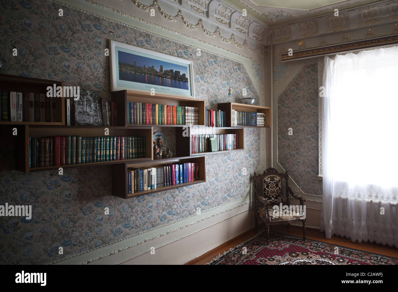 Interior of room with bookcases full of books hanging on wall Stock ...