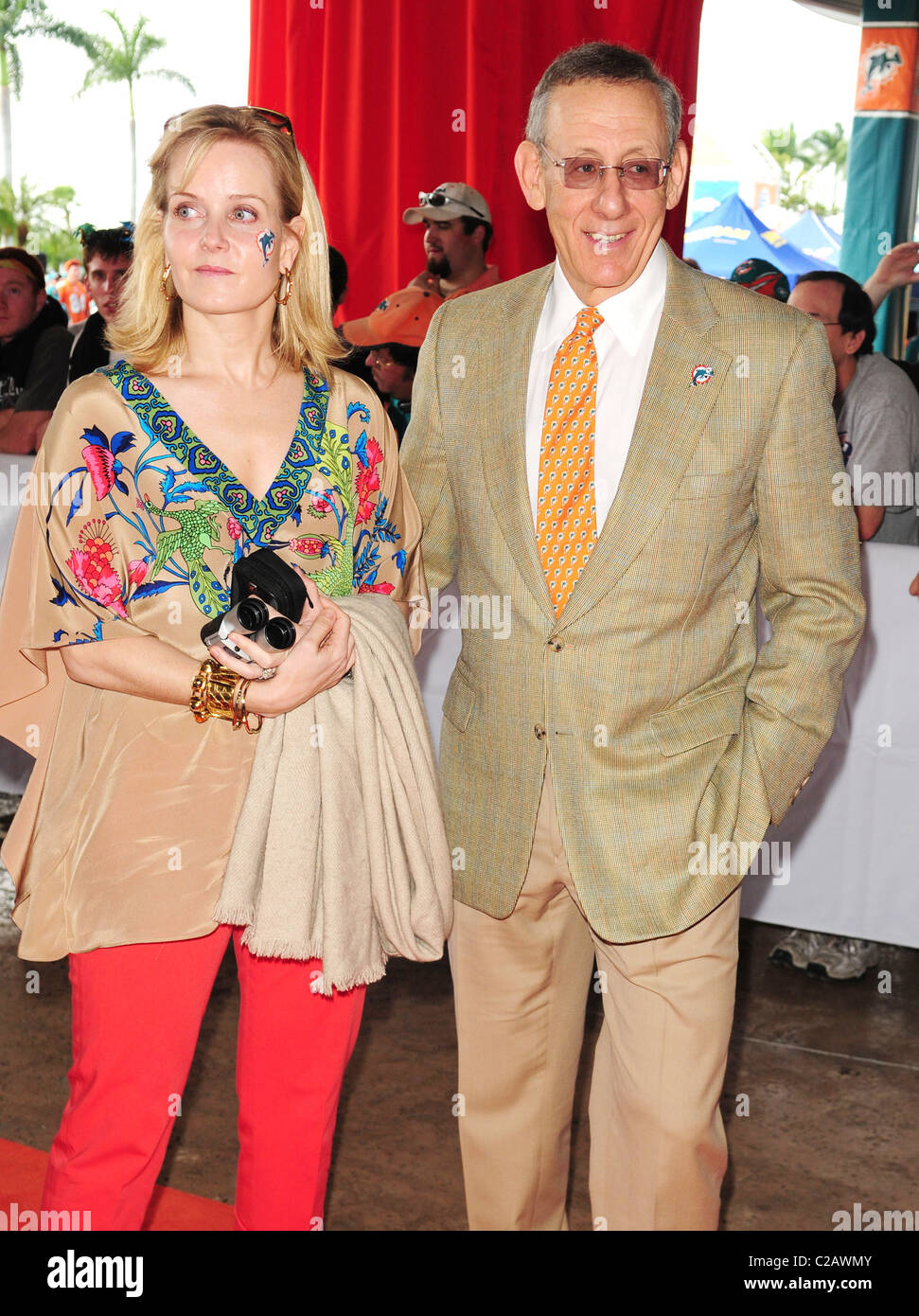Kara Ross and Stephen Ross Orange Carpet prior to the Miami Dolphins vs ...