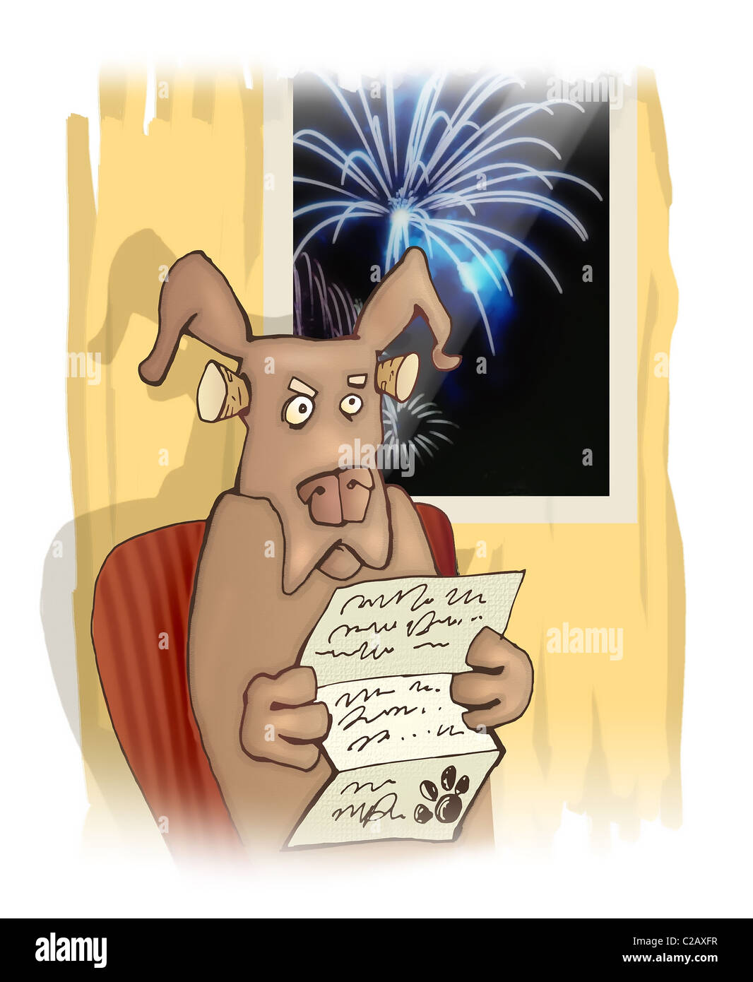 humorous illustration of disgusted dog and fireworks Stock Photo - Alamy