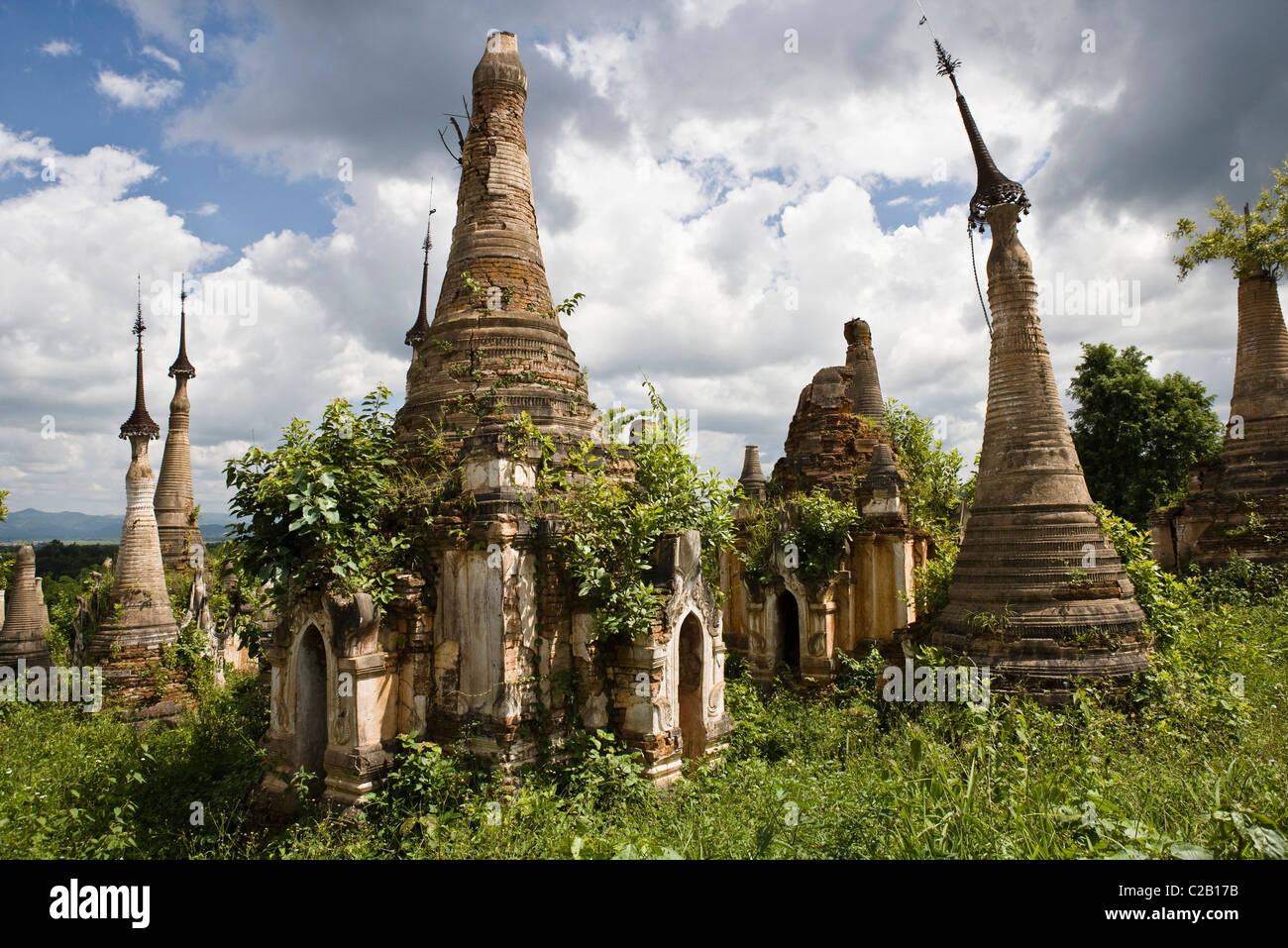 Ancient stupas complex of Shwe Inn Thein, Inle Lake, Myanmar Stock ...